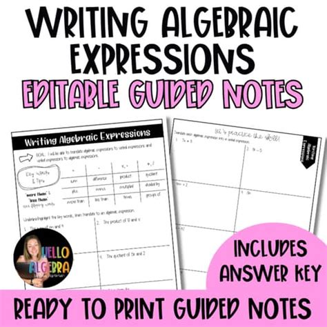 Writing Algebraic Expressions Editable Guided Notes By Hello Algebra