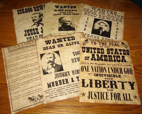Pledge Of Allegiance Old West Wanted Posters Jesse James Johnny Ringo