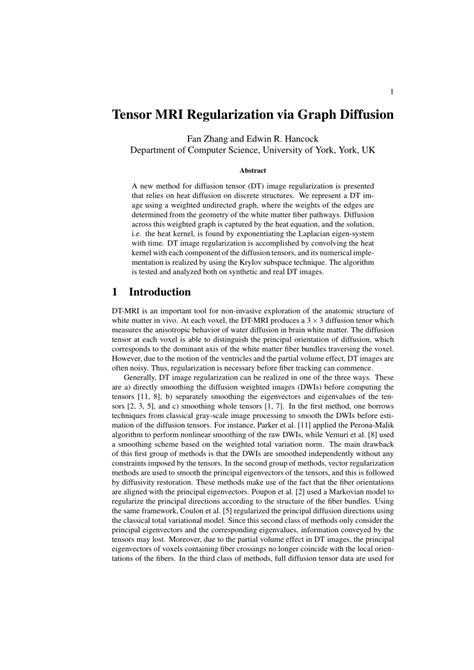 Pdf Tensor Mri Regularization Via Graph Diffusion