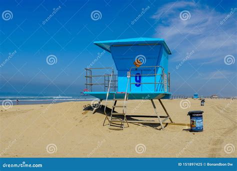 Lifeguard Tower On The Huntington Beach Editorial Image Image Of Blue