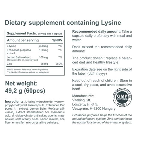 Lysine Complex 60 Capsules Vitaking