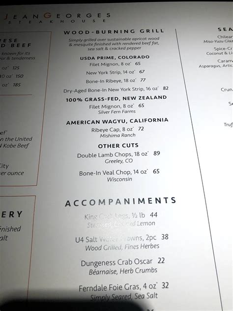 Menu At Jean Georges Steakhouse Las Vegas
