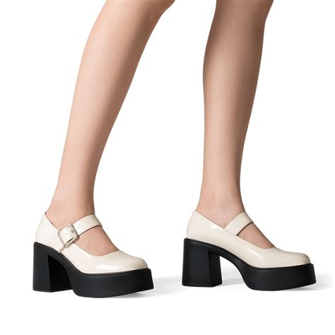 Beige Womens Chunky Platform Mary Jane Pumps Dream Pairs