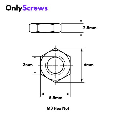 M3 Hex Nut Mild Steel With Yellow Zinc Platingdia 3mm Onlyscrews