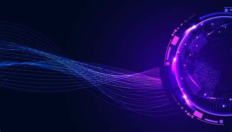 World Colorful And Neon Light Purple And Blue Wave On Circle Digital