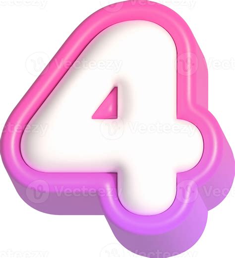 Number 4 Pink Cute 3d Lettering 45832435 Png