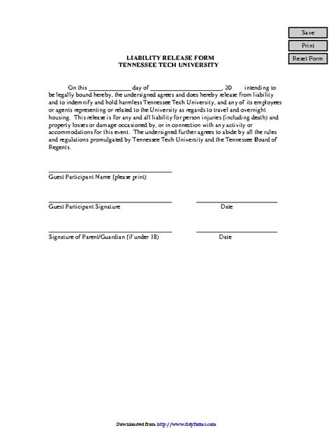 Tennessee Liability Release Form 2 Pdfsimpli
