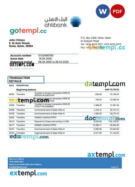 Doctempl Qatar Ahlibank Proof Of Address Bank Statement Template In