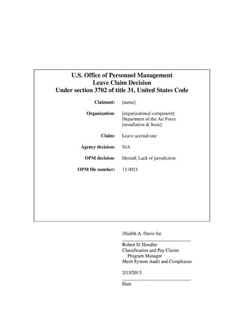 Fillable Online Opm Office Of Personnel Management Leave Claim Decision