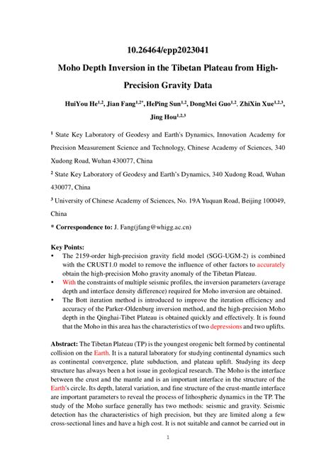 pdf moho depth inversion in the tibetan plateau from high precision