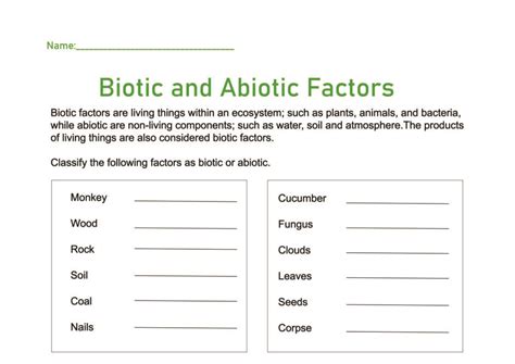 Biotic Or Abiotic Factors Worksheets For Everyone