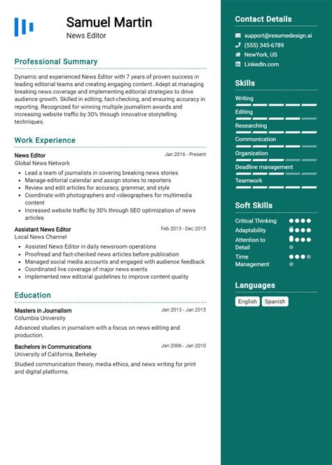 17 News Editor Resume Examples And Templates For 2024 Resumedesign Ai