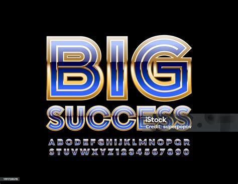 벡터 세련된 엠블럼 럭셔리 글꼴 큰 성공 골드 블루 알파벳 세트 고급에 대한 스톡 벡터 아트 및 기타 이미지 고급 그래픽 프린트 금 금속 Istock