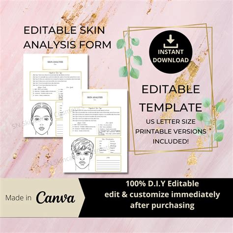 Skin Analysis Template Forms I Male Female Face Charts I Diy Editable Canva Template I Skin