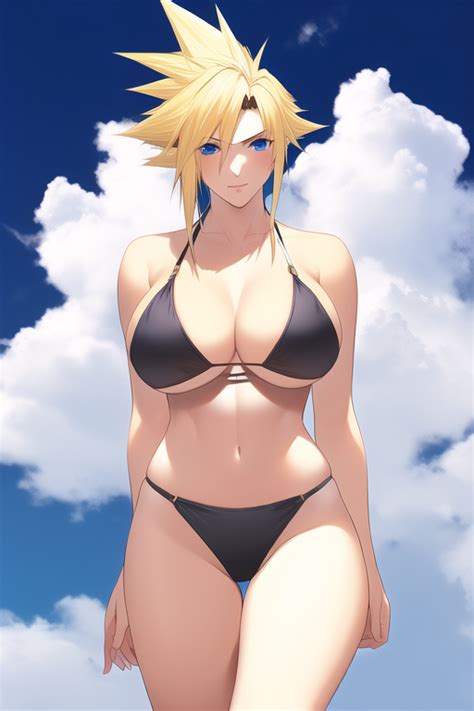 Rule 34 Ai Generated Bikini Black Bikini Blonde Hair Blue Eyes Cloud