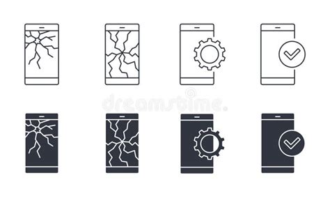 Iconos Vectoriales Con Smartphone Roto Grietas En La Pantalla Del