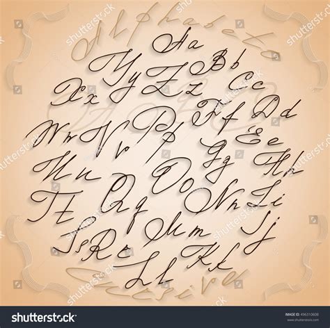 Latin Cursive Cursive Alphabet Shadows Inside Stock Vector Royalty