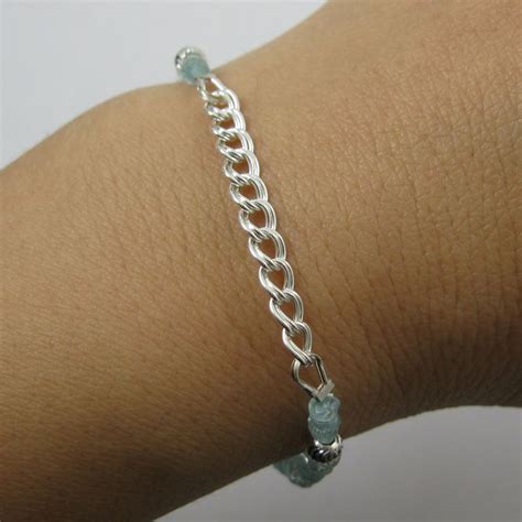 Fancy Sterling Silver Bracelet Aquamarine Bracelet With Toggle