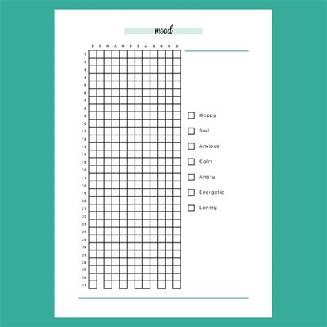 Mood Chart For Adults A5 Instant Download Printable Template Plan