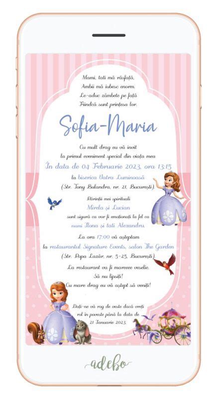 Invitatie Botez Digitala Printesa Sofia Invitatii Botez Online