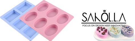 Sakolla 2 Pack 6 Cavity Silicone Soap Molds Rectangle Oval Silicone Molds Loaf