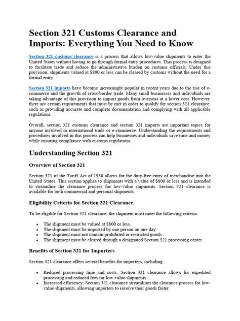 Section 321 Customs Clearance And Imports Pdf Customs Us