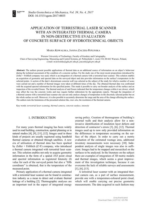 Pdf Application Of Terrestrial Laser Scanner With An Integrated Thermal Camera In Non