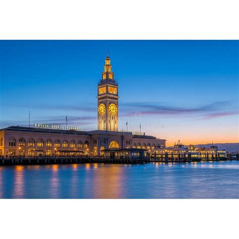 Ferry Building And Clock Tower At Dusk San Francisco Stock