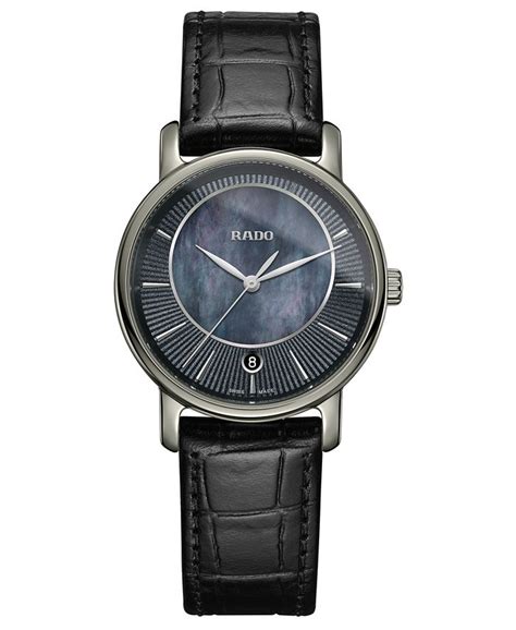 Rado Womens Swiss Diamaster Black Leather Strap Watch 33mm Macys
