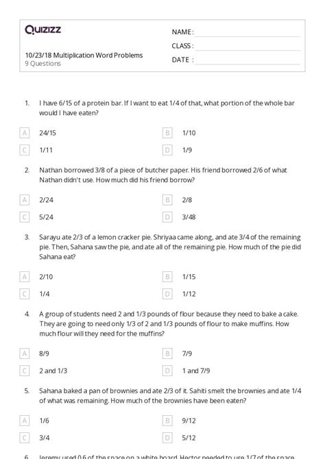50 Multiplication Word Problems Worksheets For 7th Class On