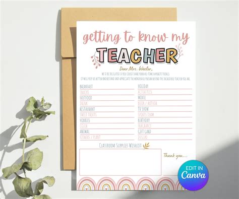 Getting To Know My Teacher I All About My Teacher I Teacher Etsy