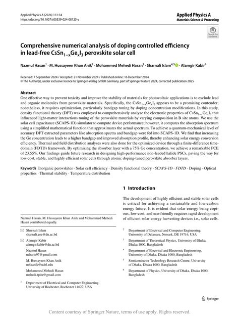 Comprehensive Numerical Analysis Of Doping Controlled Efficiency In