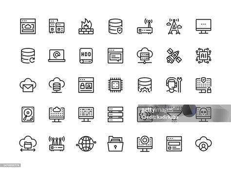 Network Technology Thin Line Icon Set Series High Res Vector Graphic