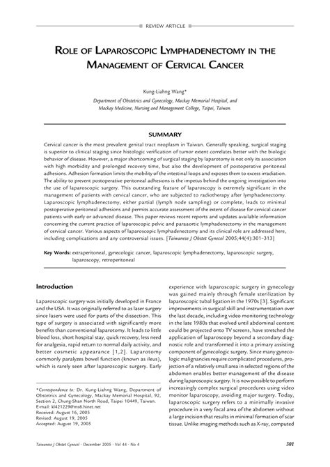 Pdf Role Of Laparoscopic Lymphadenectomy In The Management Of
