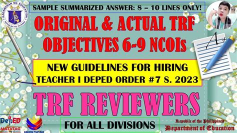 Bagong Original And Actual Trf Objectives 6 9 Ncois Questions And Answers