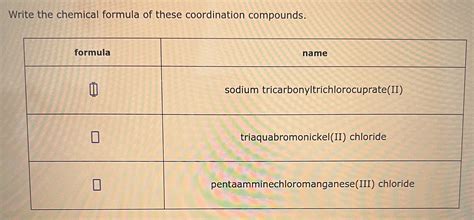 Solved Write The Chemical Formula Of These Coordination