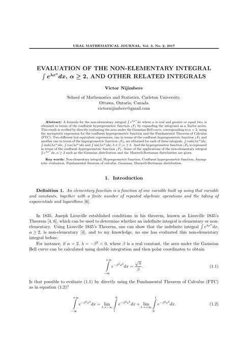 Pdf Evaluation Of The Non Elementary Integral ∫eλxα α≥2 And Other