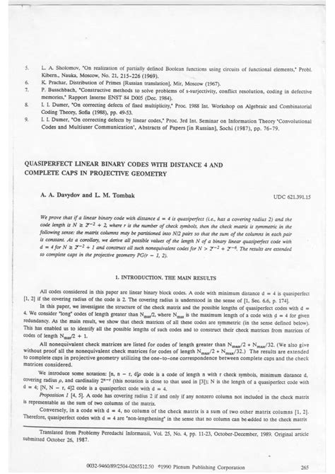 Pdf Quasiperfect Linear Binary Codes With Distance 4 And Complete