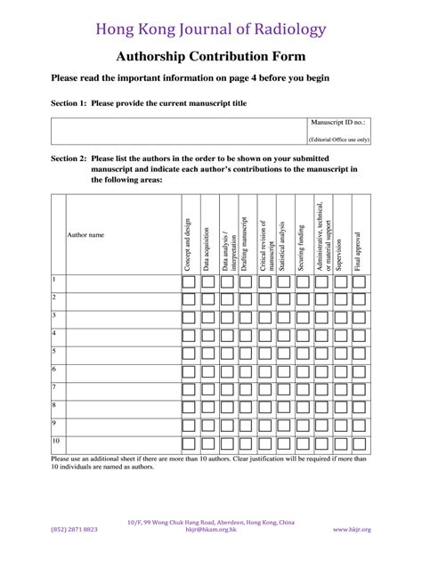 Author Contribution Form Fill Online Printable Fillable Blank