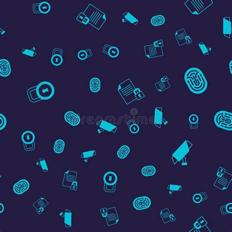 Set Lock Fingerprint Document And Lock And Security Camera On Seamless Pattern Vector Stock