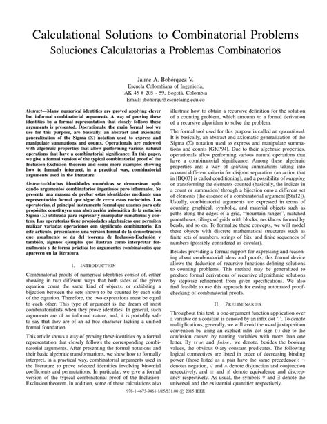 Pdf Calculational Solutions To Combinatorial Problems