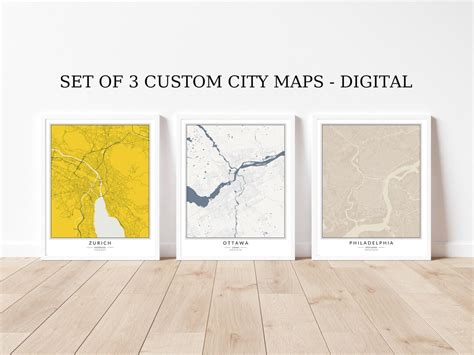 Any City Map Personalized Set Of 3 City Maps Colorful City Map