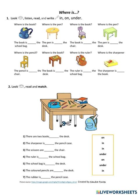 School Objects And Place Prepositions Worksheet Preposition