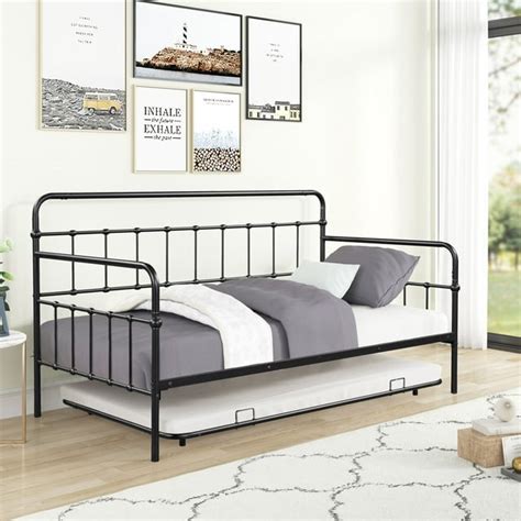 Day Bed With Trundle Bed Twin Metal Daybed Frame Premium Steel Slat