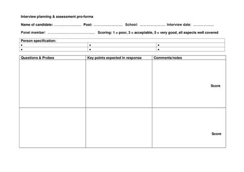 Interview Planning And Assessment Pro Forma In Word And Pdf Formats