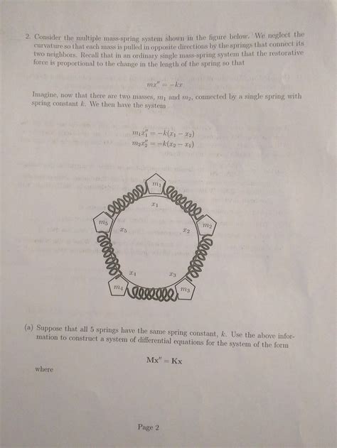 Consider Ho Multiple Mass Spring System Shown In The