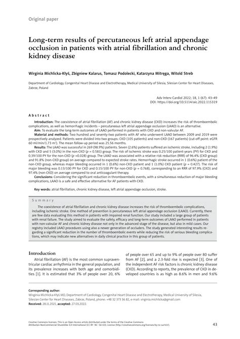 Pdf Long Term Results Of Percutaneous Left Atrial Appendage Occlusion