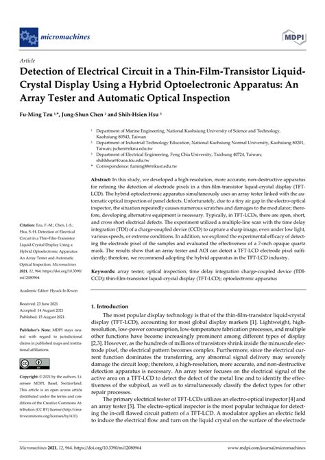 Pdf Detection Of Electrical Circuit In A Thin Film Transistor Liquid Crystal Display Using A