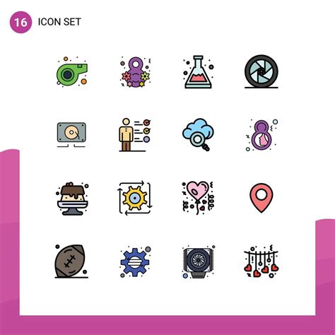 Pack Of 16 Creative Flat Color Filled Lines Of Audio Superstar Beaker