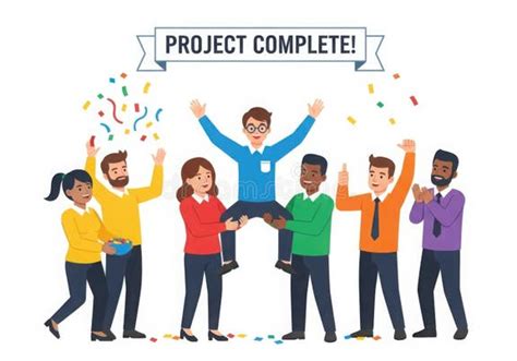 Team Celebrating Project Success With Confetti And Project Complete